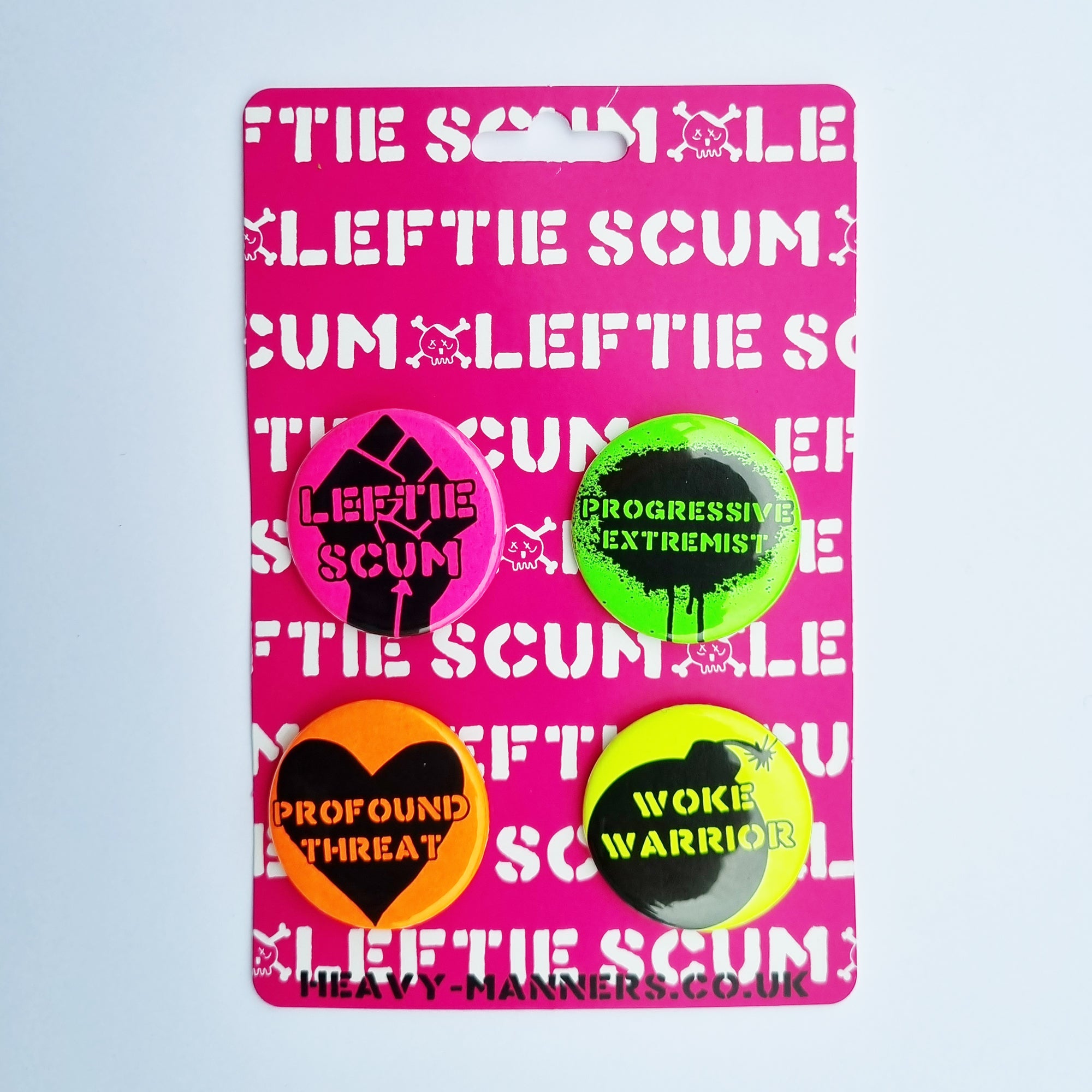 Leftie Scum (Neon Badge Set) – Heavy Manners Artivism